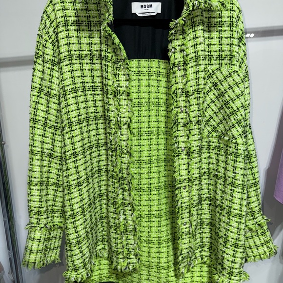 MSGM | Jackets & Coats | Msgm Neon Green Tweed Jacket | Poshmark